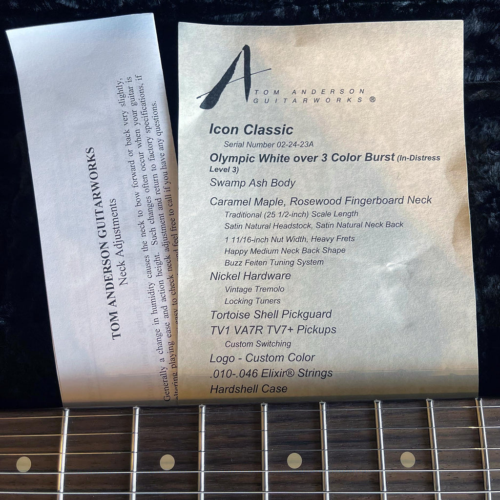 Tom Anderson Guitars Icon Classic - Olympic White over 3 Color Burst / | Make'n Music