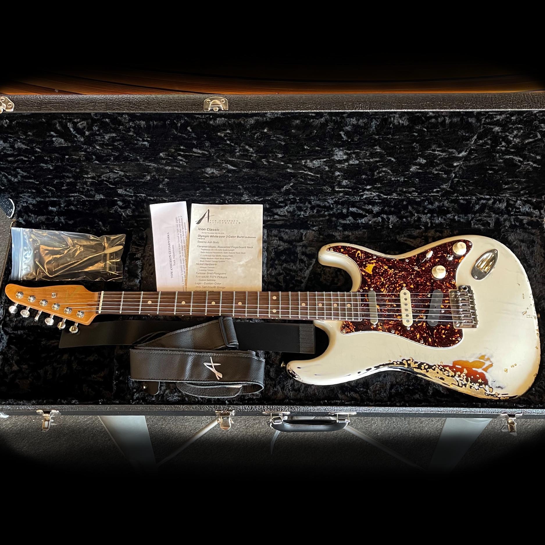Tom Anderson Guitars Icon Classic - Olympic White over 3 Color Burst / | Make'n Music