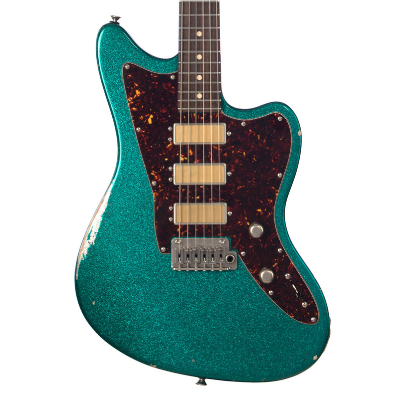 Tom Anderson Guitars Raven Classic - Big Sparkle Teal In-Distress Leve ...