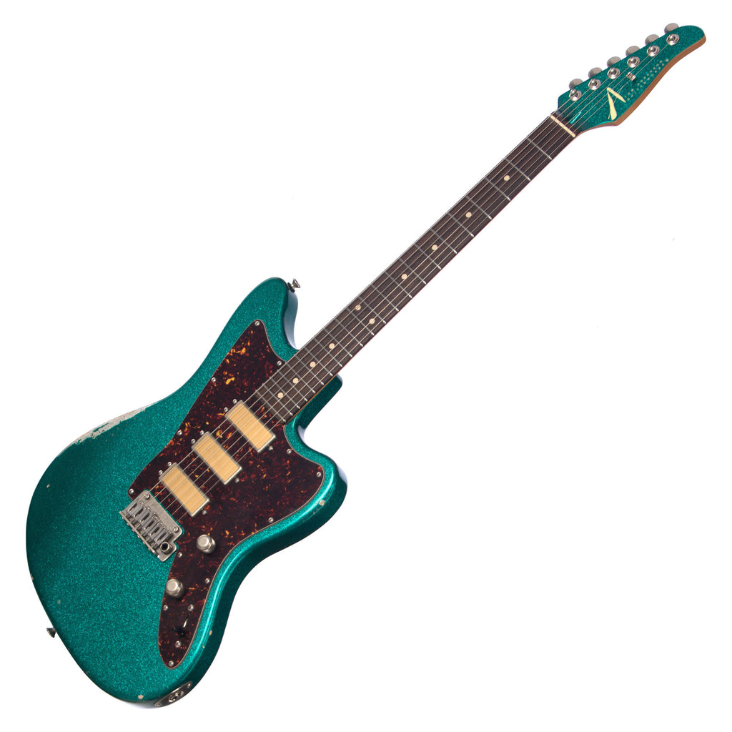 Tom Anderson Guitars Raven Classic - Big Sparkle Teal In-Distress Leve ...